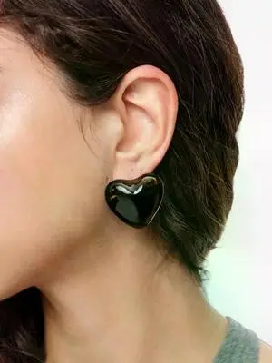 Bimba Y Lola Amber Resin Hearts Earrings