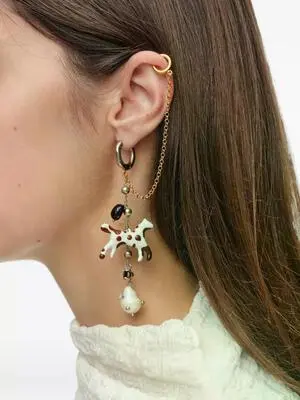 Bimba Y Lola Chain Hoop Earring With Pearls And Enamelled Horse - Silver