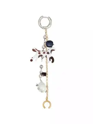 Bimba Y Lola Chain Hoop Earring With Pearls And Enamelled Horse - Silver