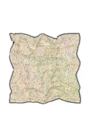 Bimba Y Lola Floral-contours Shawl With Logo Frame - Neutrals