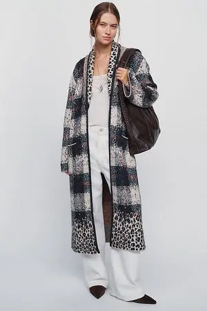 PILCRO Cotton Cashmere Blend Duster Cardigan - Neutral Pattern