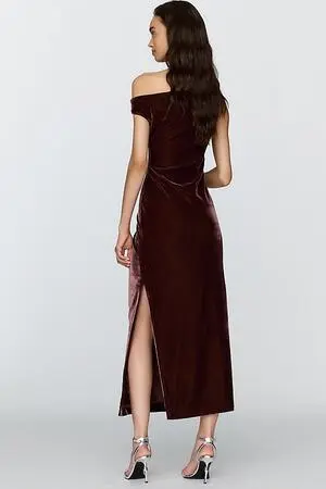 Bhldn Off Shoulder Velvet Maxi Dress - Chocolate