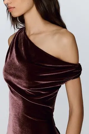 Bhldn Off Shoulder Velvet Maxi Dress - Chocolate