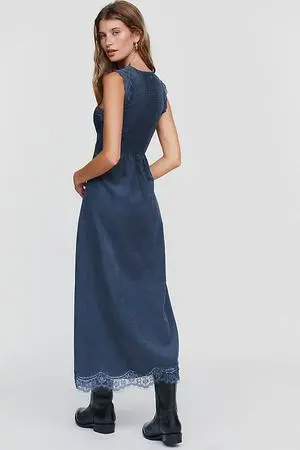 Moon River Faux-suede Lace-trim Midi Dress