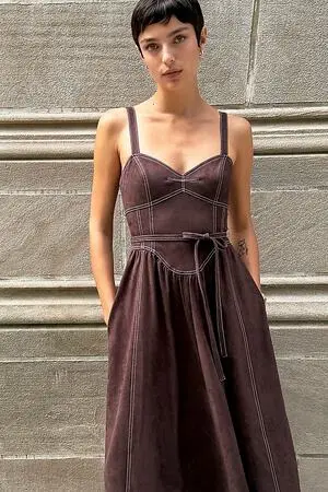 MARE MARE Faux Suede Seamed Midi Dress