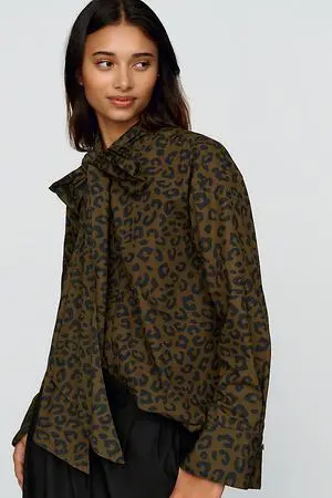 Anthropologie Essentiel Antwerp Khaleesi 100% Cotton Blouse - Leopard