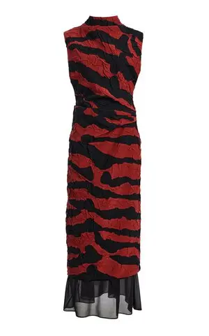 Proenza Schouler Maila Tiger Crinkle Intarsia Midi Dress - Red