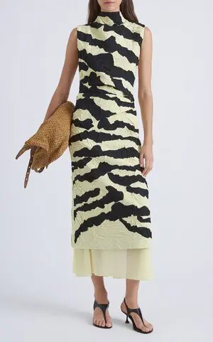 Proenza Schouler Maila Tiger Crinkle Intarsia Midi Dress - Stripe