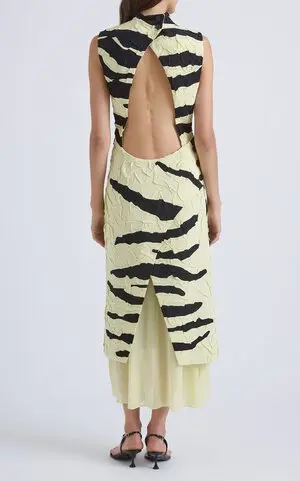Proenza Schouler Maila Tiger Crinkle Intarsia Midi Dress - Stripe