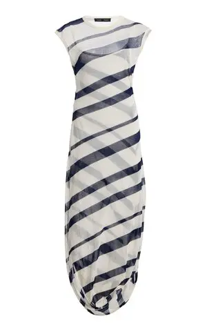 Proenza Schouler Xenia Striped Cotton-Blend Midi Dress Navy