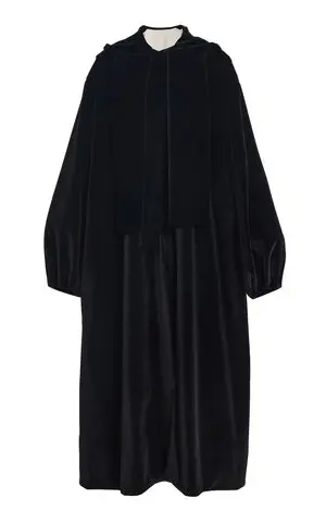 COLLEEN ALLEN Hooded Scarf Pocket-detailed Cotton Velvet Coat - Black