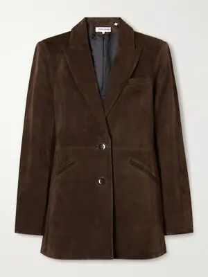 Veronica Beard Maci Dickey Paneled Suede Blazer - Brown
