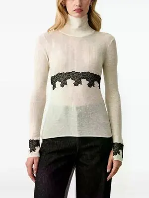 Patrizia Pepe Lace-trim Ribbed Turtleneck Sweater