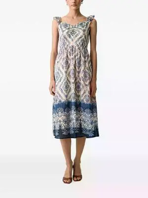 MORGAN Ruffled Damask-print Midi Dress