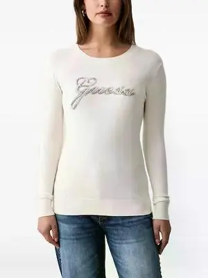 Guess Faux-pearl Logo-embellished Sweater - Neutrals