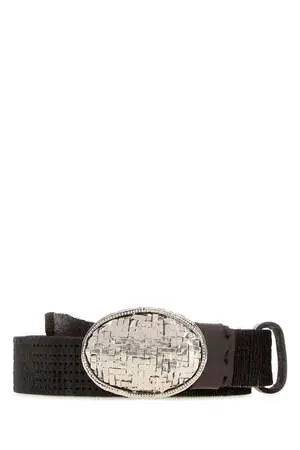 Brunello Cucinelli Dark Leather Belt With Antiqued Silver Hardware - Brown
