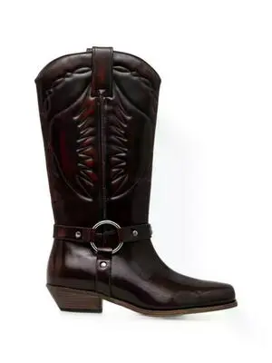 Patrizia Pepe Harness-detail Embroidered Boots - Brown