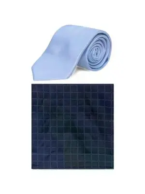 Michael Kors Monogram-pattern Silk-blend Tie And Pocket Square Set - Blue