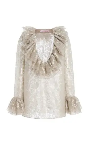 Carolina Herrera U-neck Lurex Floral Lace Top