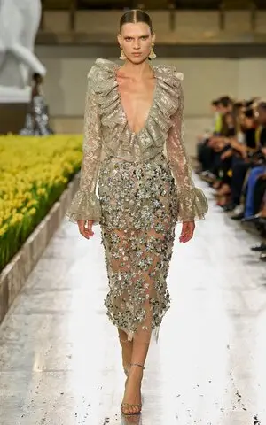 Carolina Herrera U-neck Lurex Floral Lace Top