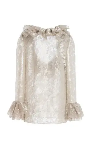 Carolina Herrera U-neck Lurex Floral Lace Top