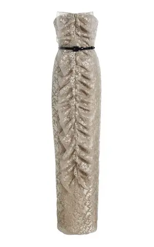 Carolina Herrera Strapless Lurex Floral Lace Gown
