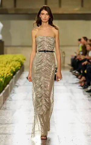 Carolina Herrera Strapless Lurex Floral Lace Gown