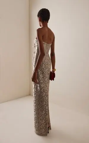 Carolina Herrera Strapless Lurex Floral Lace Gown