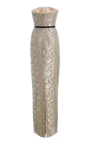 Carolina Herrera Strapless Lurex Floral Lace Gown