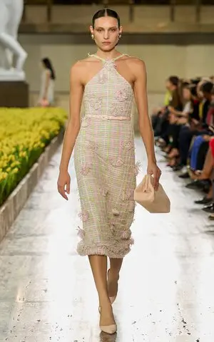 Carolina Herrera Embellished Grid Tweed Knee-length Dress