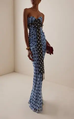 Carolina Herrera Strapless Dot Print Chiffon Gown