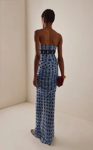 Carolina Herrera Strapless Dot Print Chiffon Gown