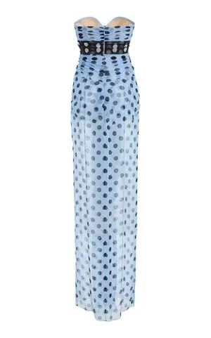 Carolina Herrera Strapless Dot Print Chiffon Gown