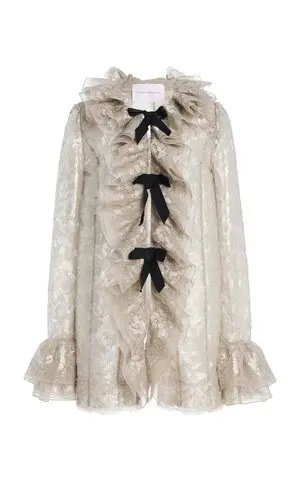 Carolina Herrera Ruffled Lurex Floral Lace Coat