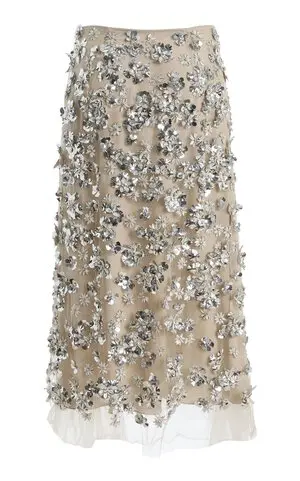 Carolina Herrera Embellished Nyhlon Tulle Knee-length Skirt
