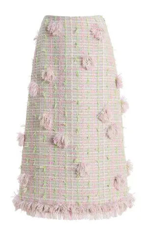 Carolina Herrera Embellished Grid Tweed Midi Skirt