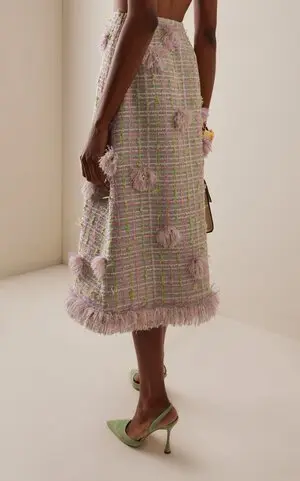 Carolina Herrera Embellished Grid Tweed Midi Skirt