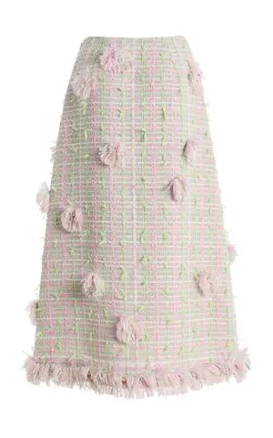 Carolina Herrera Embellished Grid Tweed Midi Skirt
