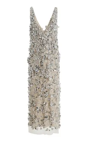 Carolina Herrera Embellished Nylon Tulle Midi Dress - Silver