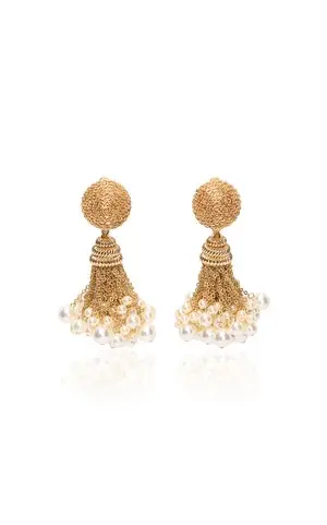 Carolina Herrera Short Chain W Pearl Tassel Earrings - Gold