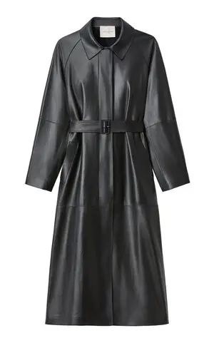 Lafayette 148 New York Oversized Belted Leather Trench Coat - Black