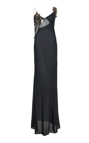 COLLEEN ALLEN Bias Armour Stretch Silk Chiffon Dress - Black