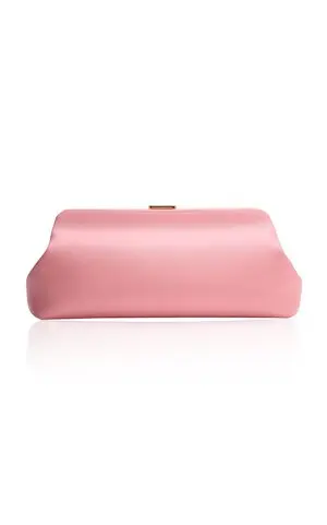 Carolina Herrera Bianca Large Grain Leather Clutch Pink