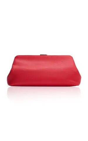 Carolina Herrera Bianca Large Grain Leather Clutch - Red