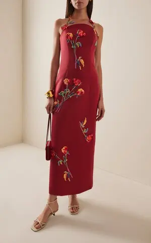 LEO LIN Exclusive Rayna Appliquéd Satin Maxi Dress