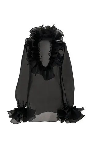 Carolina Herrera Ruffled U-neck Crepe Silk Organza Blouse - Black