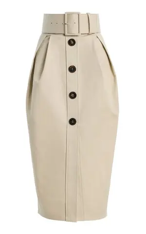 Carolina Herrera Belted Cotton Sateen Knee-length Skirt - Neutral