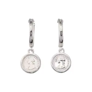 VON TRESKOW Hinged Hoop Earrings With Micro Coins - Silver