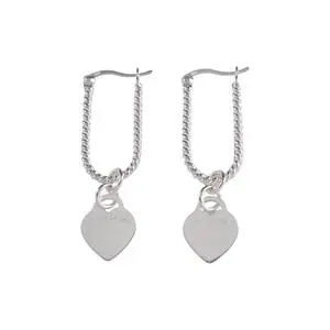 VON TRESKOW Twisted U-shape Earrings With Vt Flat Hearts - Silver