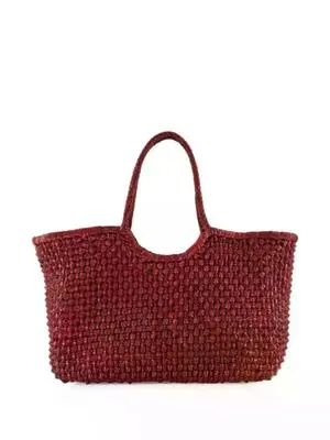 Dragon Diffusion Nantucket Cactus Woven Leather Tote Bag - Red